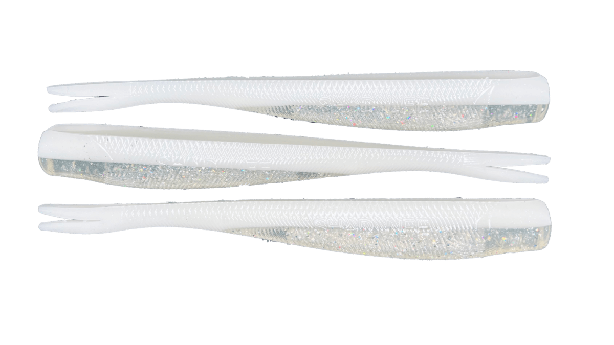 8.5 Straight Tail Swimbait - White Sparkle - Shad Life Baits